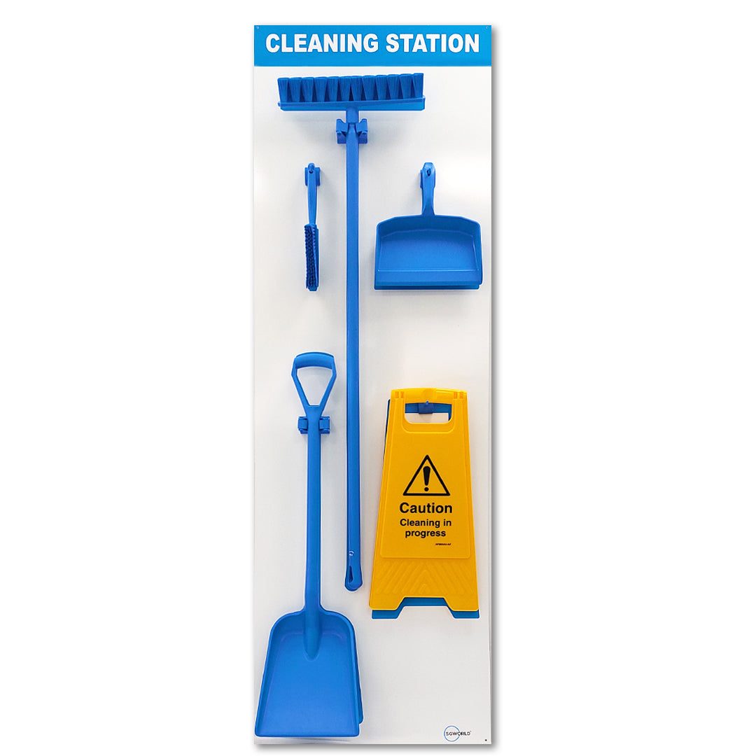 5S Shadow Board Cleaning Kit – Broom, Cleaning In Progress Sign, Dust ...