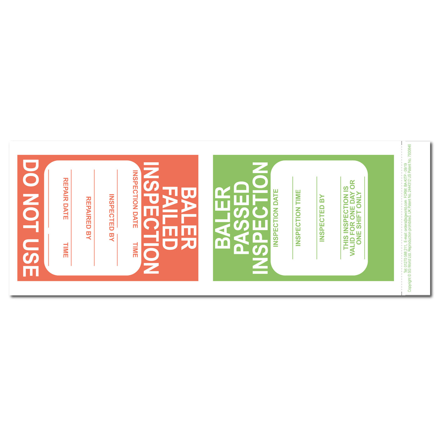 Baler Pre-Use/Daily Inspection Checklist (pad of 30) — SG World