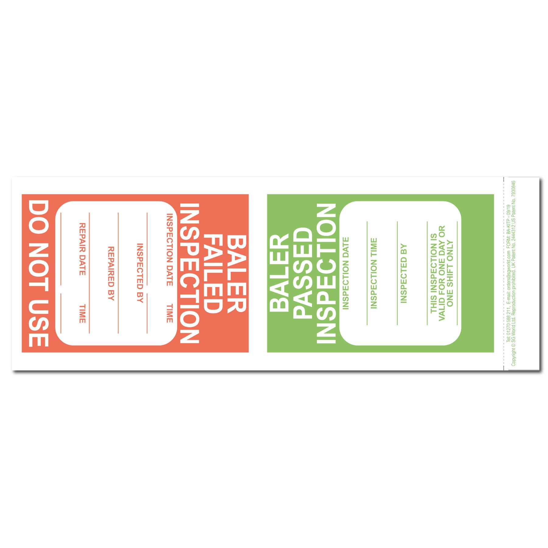 Baler Pre-Use Visual Inspection Checklist (pad of 30) | SG World