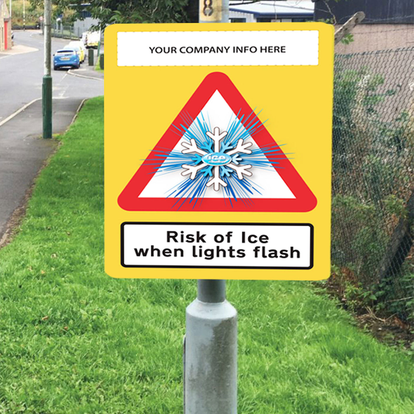 Triangle Ice Warning Flashing LED Safety Sign (BB1) - add your logo ...