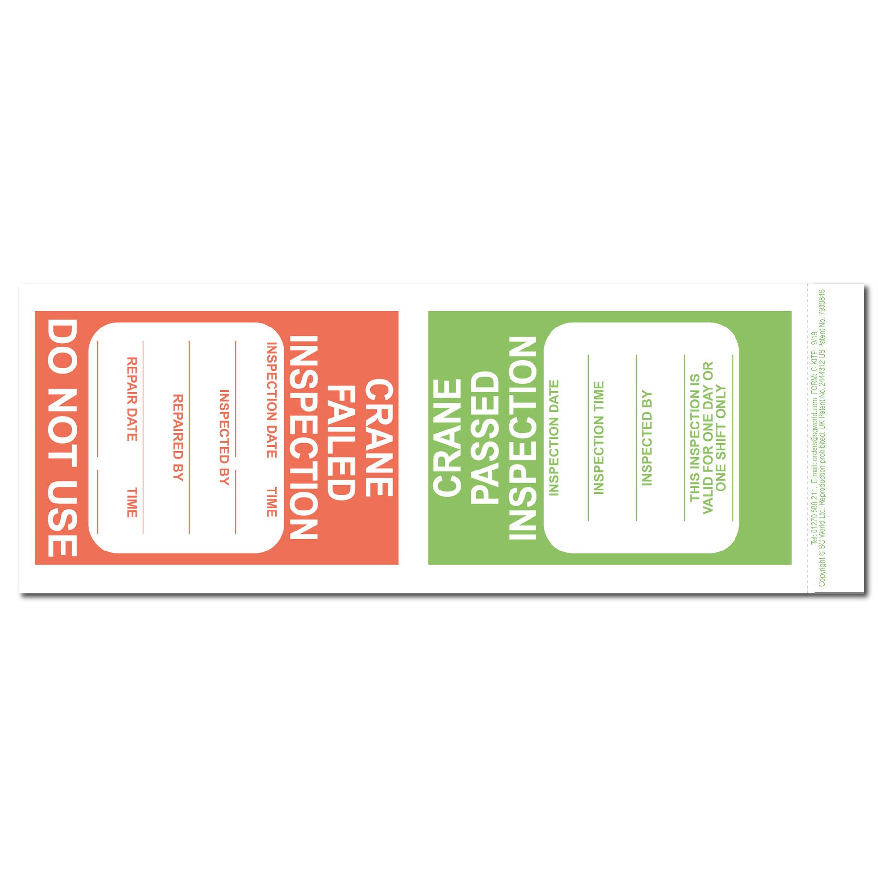 Crane Pre-Use Visual Inspection Checklist (Pad of 30) | SG World
