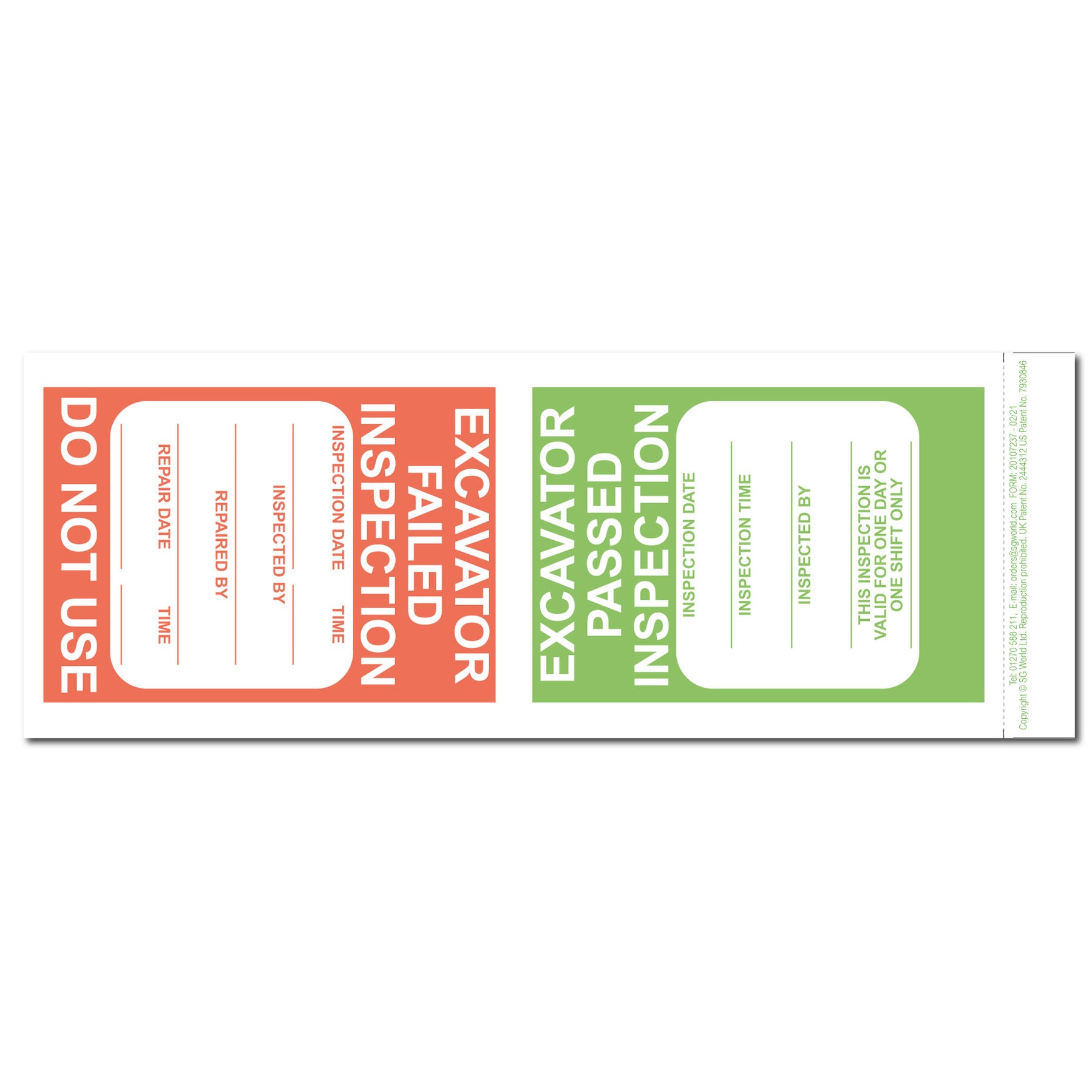 Excavator Pre-Use Visual Inspection Checklist (pad of 30) | SG World