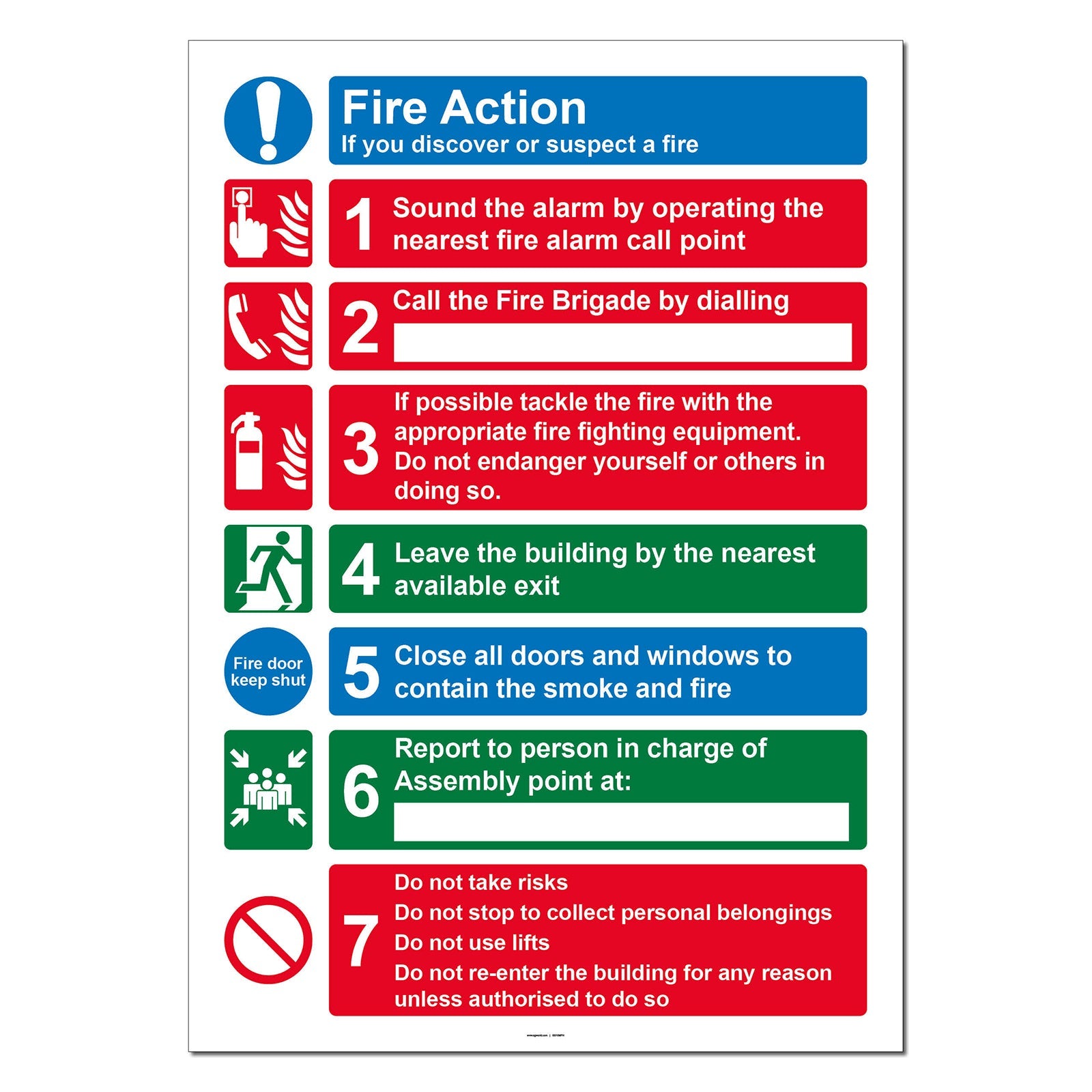 Fire Action Notice 7 point Safety Sign (Dry Wipe) | SG World