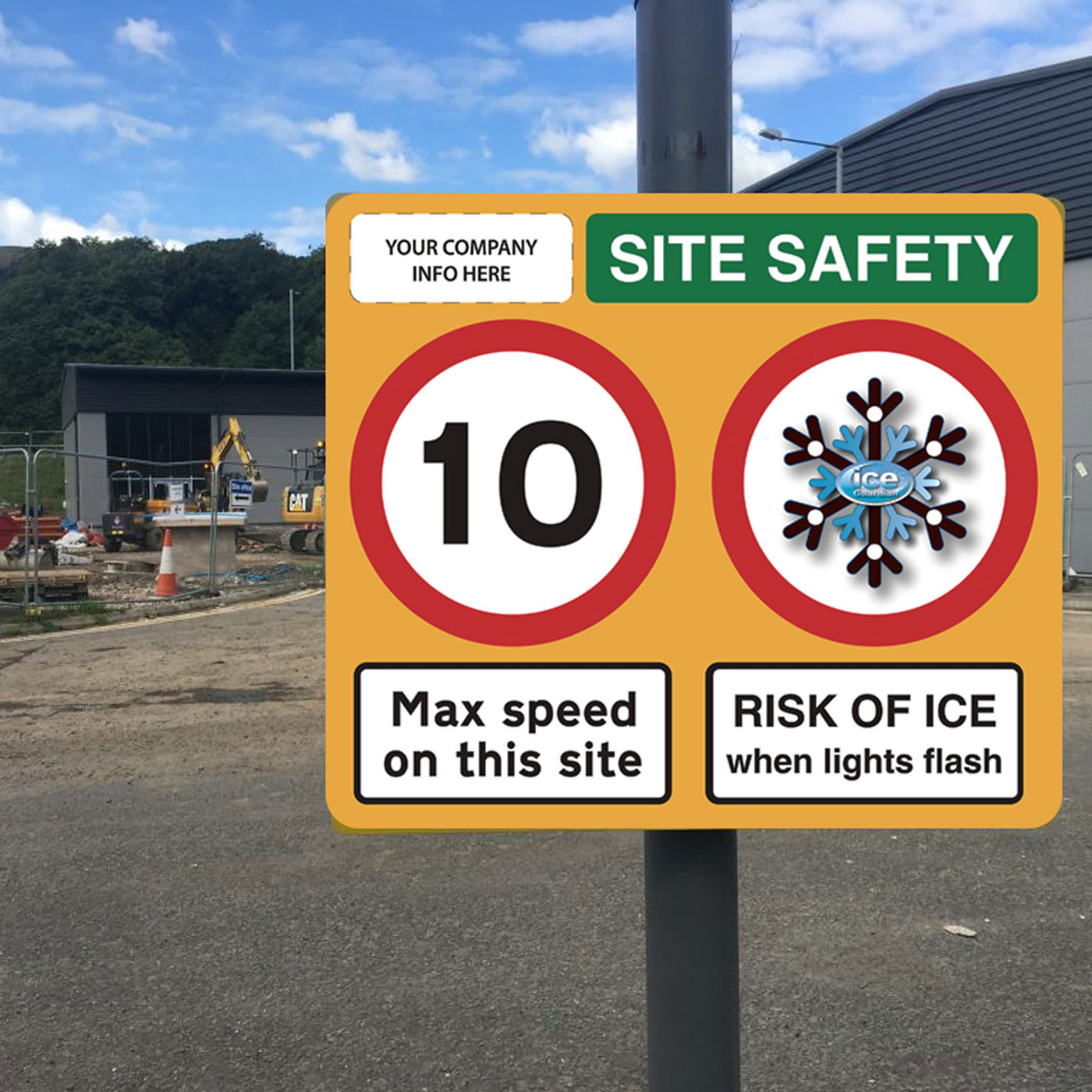 10 MPH Ice Warning LED Safety Sign (Yellow HS2) - add your logo | SG World