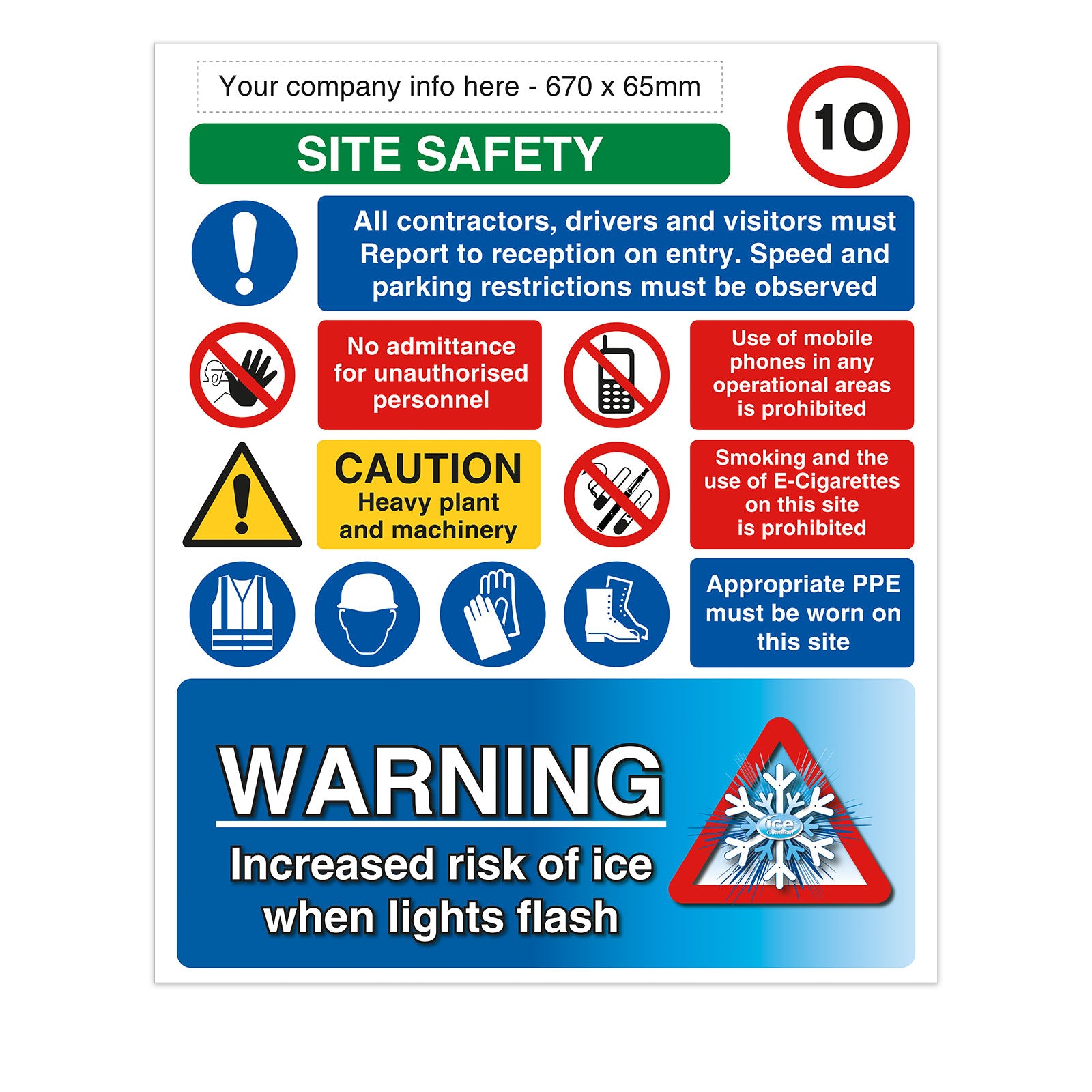 Construction Ice Warning Flashing LED Safety Sign (HS1) - add your log ...
