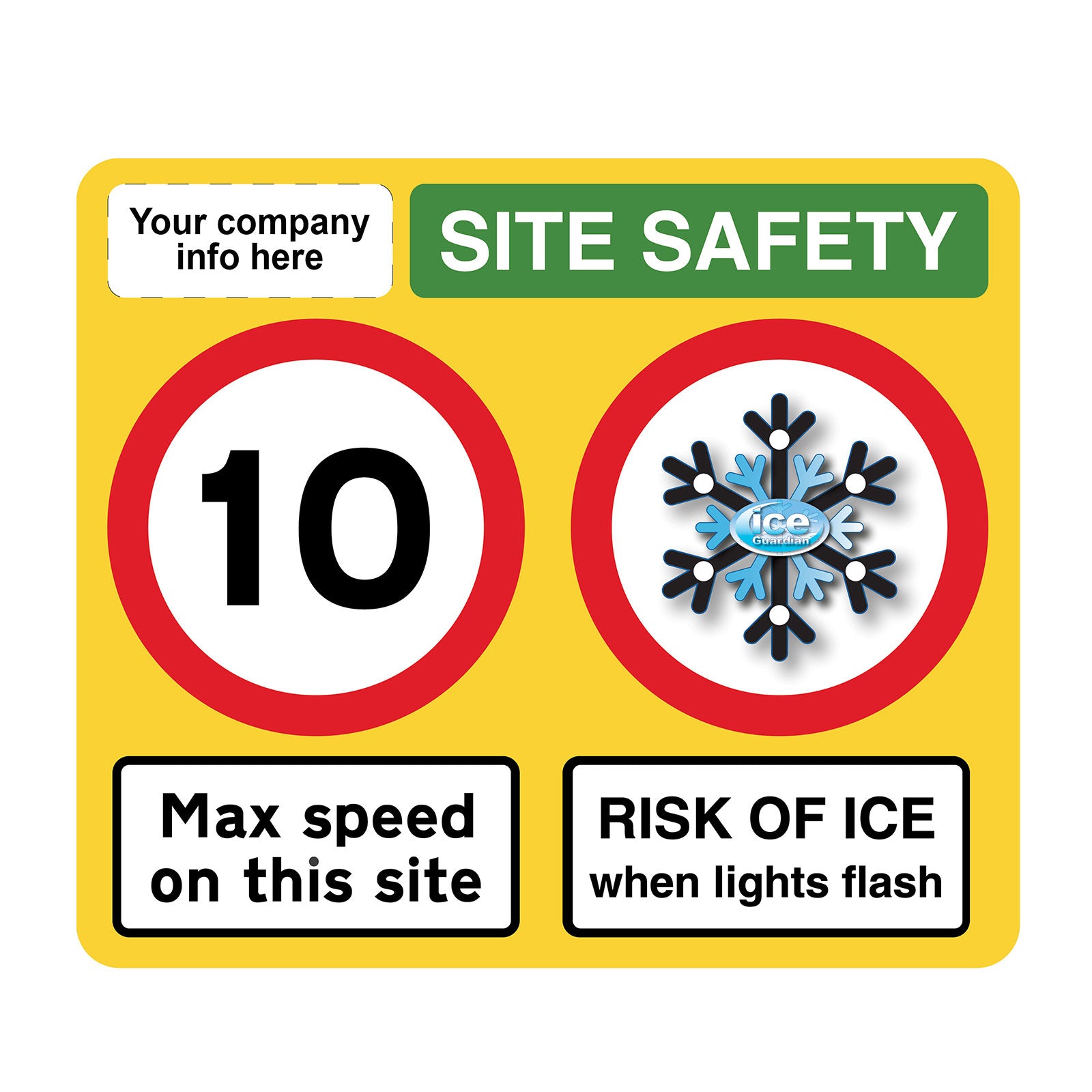 10 MPH Ice Warning LED Safety Sign (Yellow HS2) - add your logo | SG World