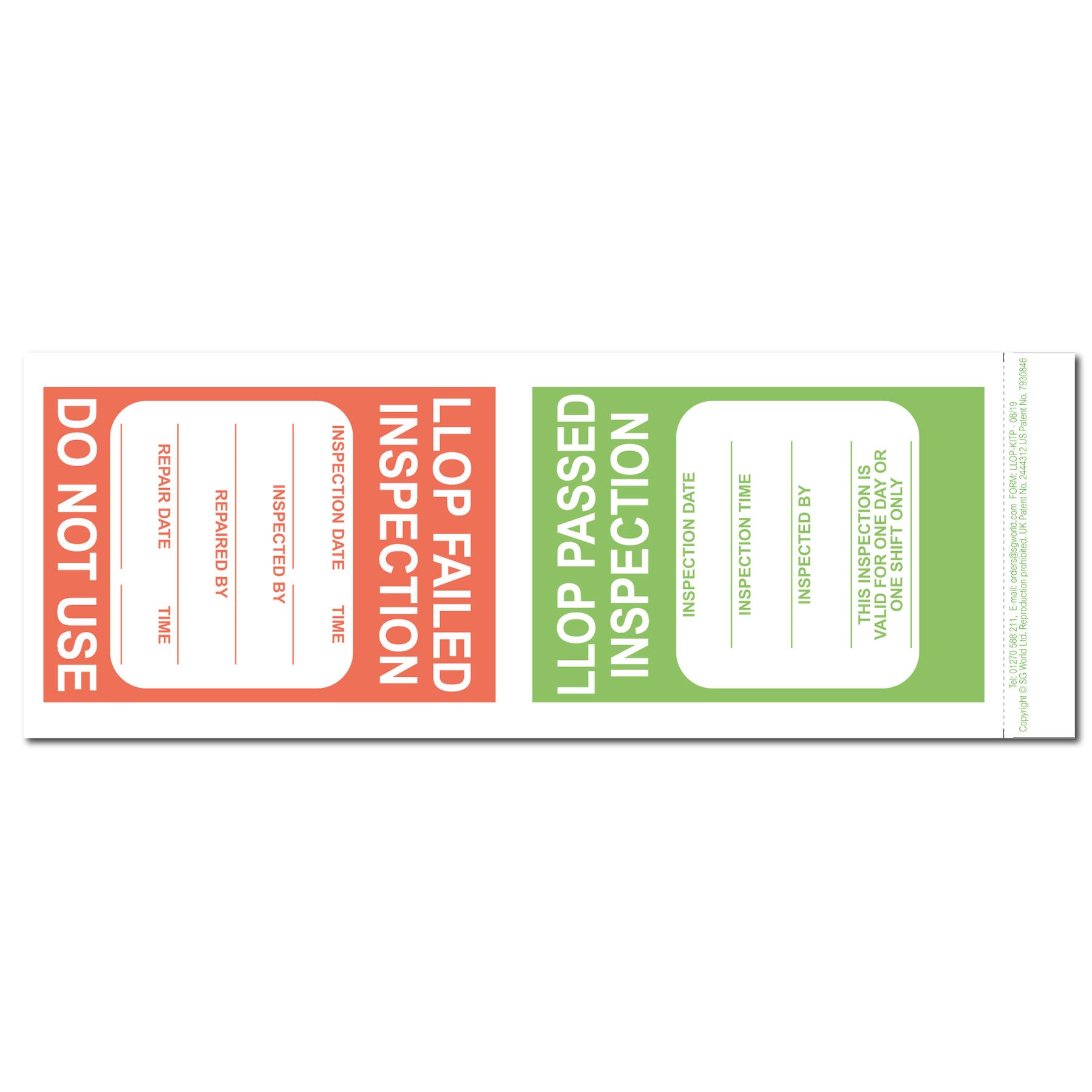 LLOP Pre-Use (Daily) Inspection Checklist (pad of 30) — SG World