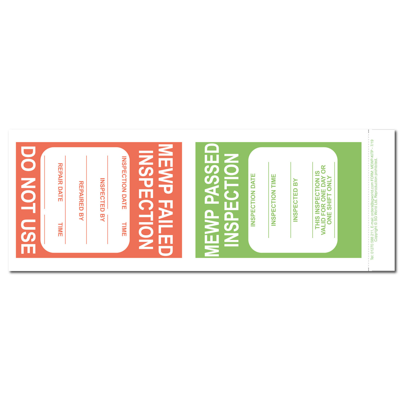 MEWP Pre-Use (Daily) Inspection Checklist (Pad of 30) — SG World