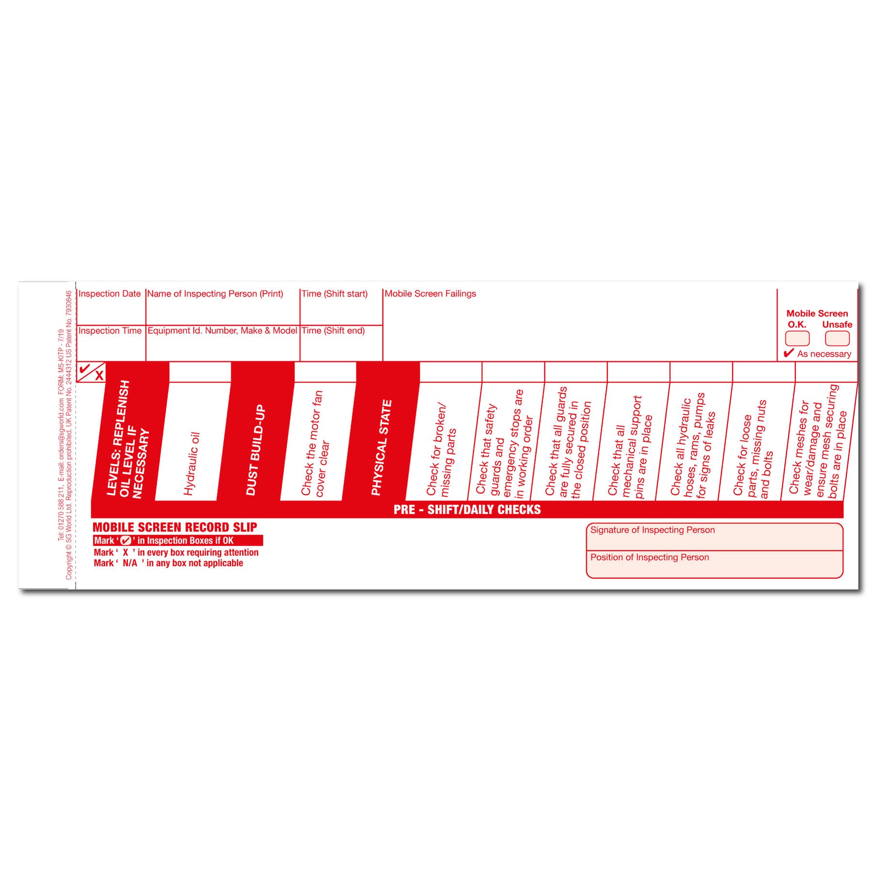 Waste Management Mobile Screen Visual Inspection Checklist (pad of 30 ...