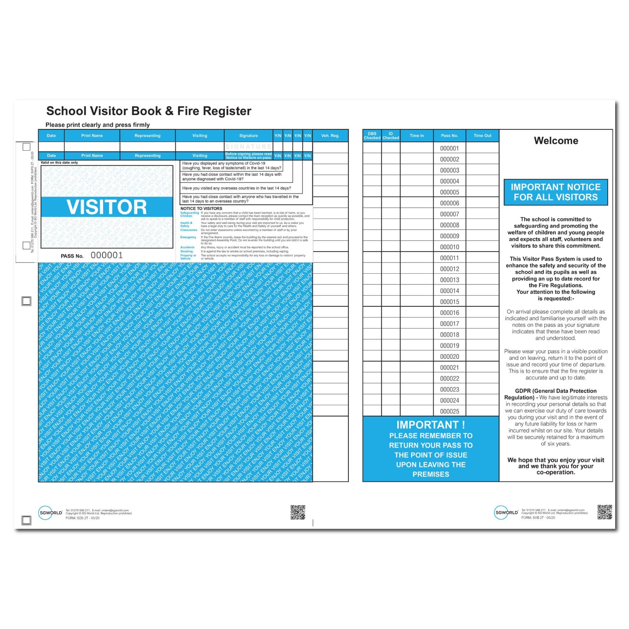 COVID-19 School Visitor Pass - Standard (Packs of 250) | SG World