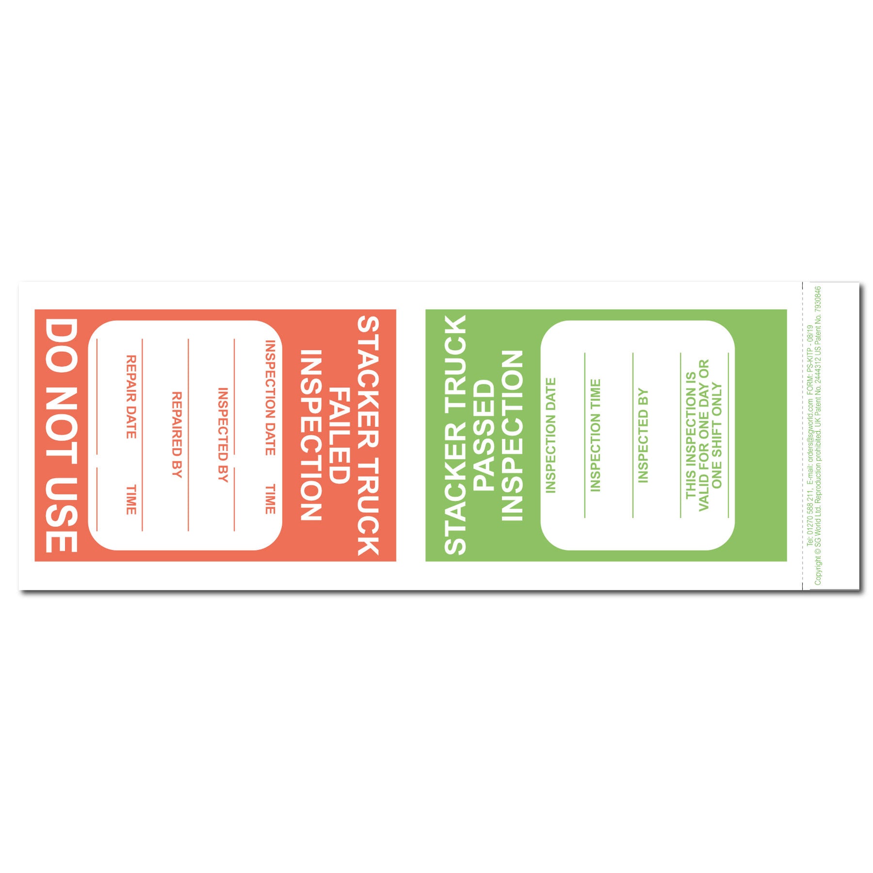 Pedestrian Stacker Pre-Use Visual Inspection Checklist (pad of 30 ...