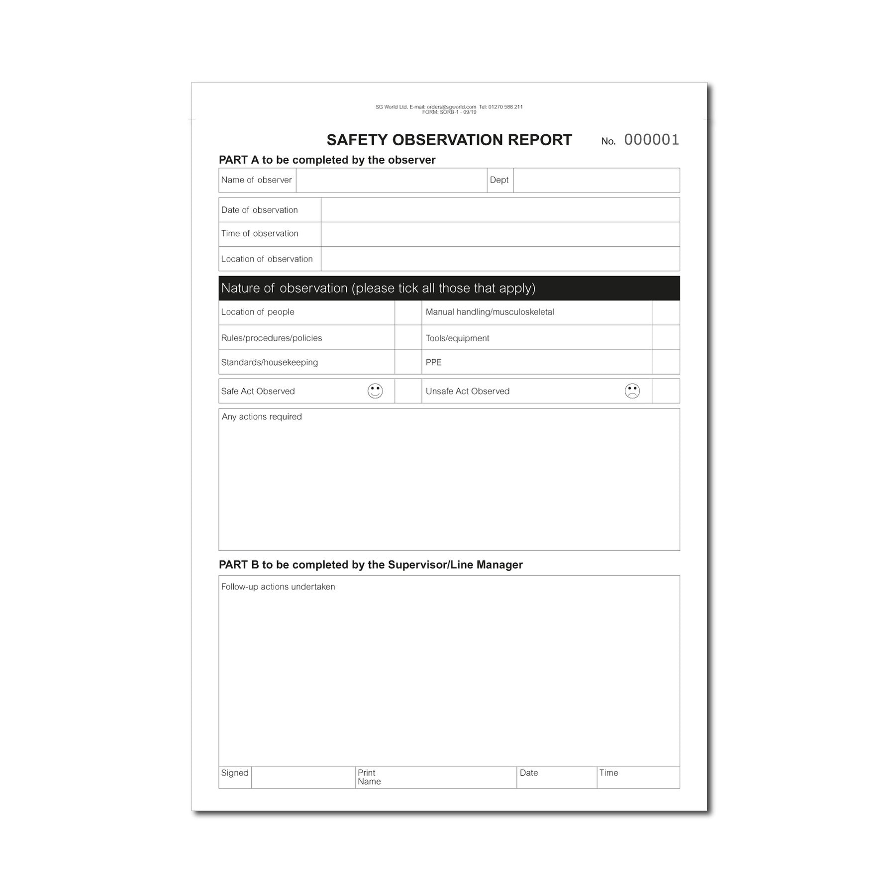 Safety Observations Report Book (pad of 100) — SG World
