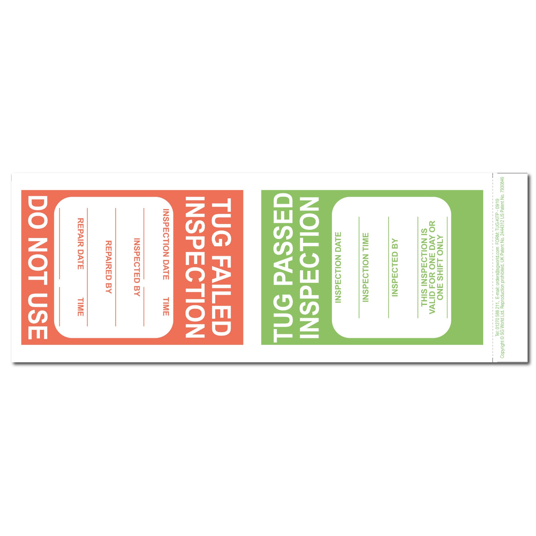 Tug Pre-Use Visual Inspection Checklist (pad of 30) — SG World